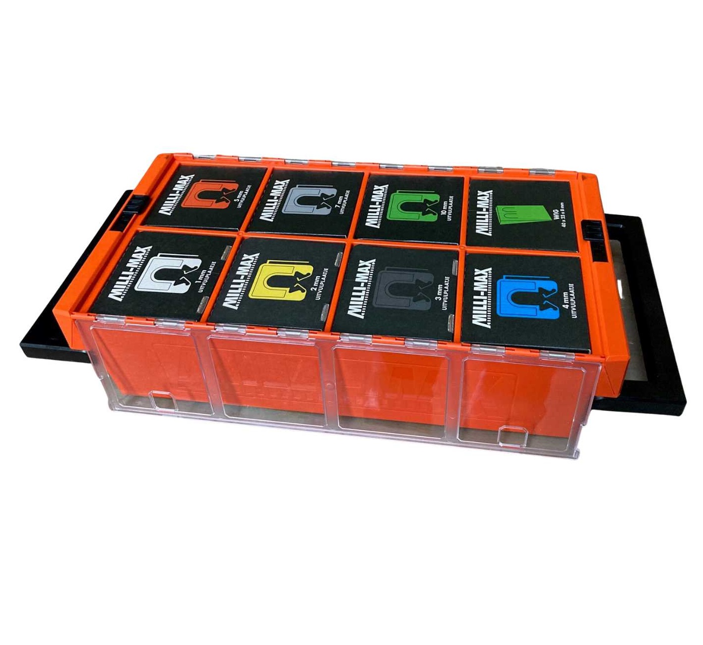 Milli-Max dispenser gevult met 970 uitvulplaatjes (in 7 diktes) en 130 ...